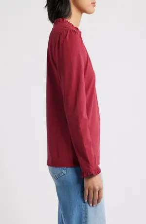Caslon Ruffle Detail Long Sleeve Top - Red Rumba