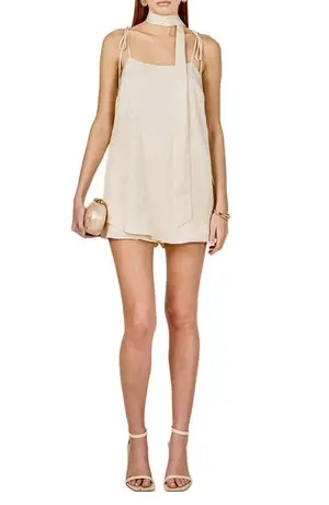 Endless Rose Tie Strap Belted Satin Romper - Ivory