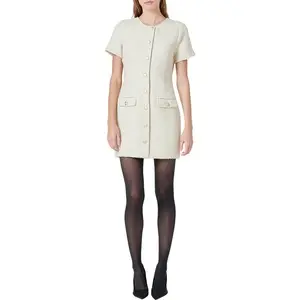 Endless Rose Button Tweed Mini Dress - Ivory