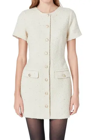 Endless Rose Button Tweed Mini Dress - Ivory