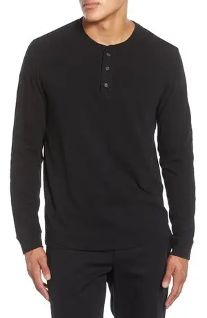 Vince Long Sleeve Slub Henley Black