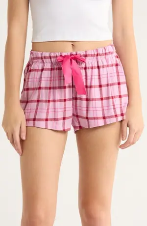 FLORENCE BY MILLS Cozy Shortie Flannel Sleep Shorts - Mauve Mist Plaid