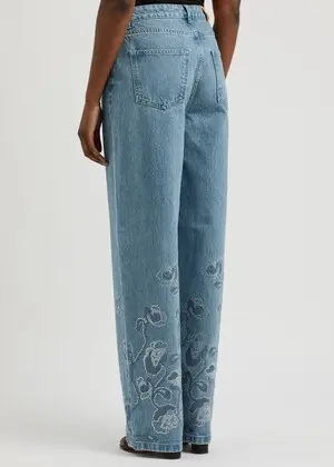 ROTATE BY BIRGER CHRISTENSEN Embellished Wide-leg Jeans