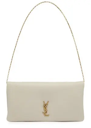 Saint Laurent Calypso Mini Grained Leather Wallet-on-chain - White