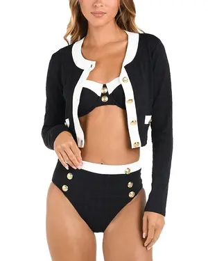 L'Agence Adaline Color Blocked Cardigan - Black