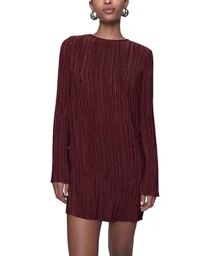 Rebecca Minkoff Iris Pleated Long Sleeve Mini Dress - Lacquer