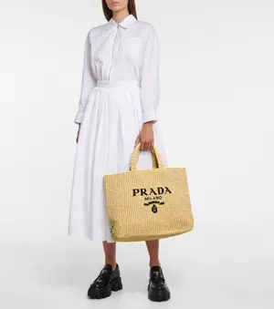 Prada Medium Logo Raffia Tote