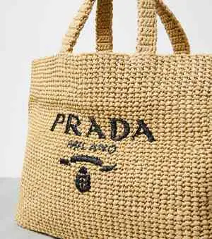 Prada Medium Logo Raffia Tote