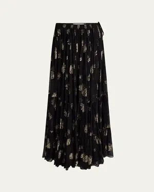 Chloé Chloe Long Metallic Roses Lacquered Skirt - Black