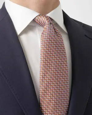 Eton Geometric Woven Silk Necktie - Orange