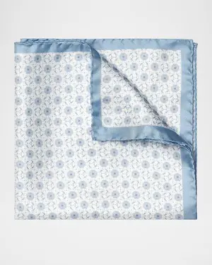 Eton Geometric Silk Pocket Square Pastel Blue