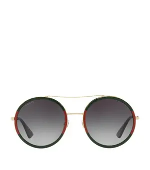 Gucci Stripe Oval Pilot Sunglasses - Brown