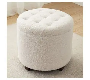 ORNAVO HOME Round Boucle Teddy Storage Ottoman - One-color