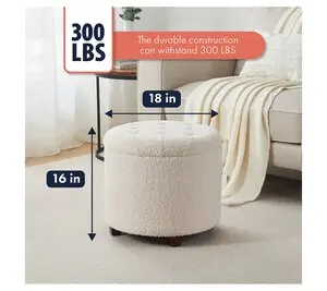 ORNAVO HOME Round Boucle Teddy Storage Ottoman