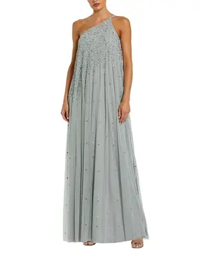 Mac Duggal One-shoulder Embellished Trapeze Gown - Sage