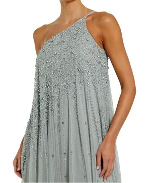 Mac Duggal One-shoulder Embellished Trapeze Gown - Sage