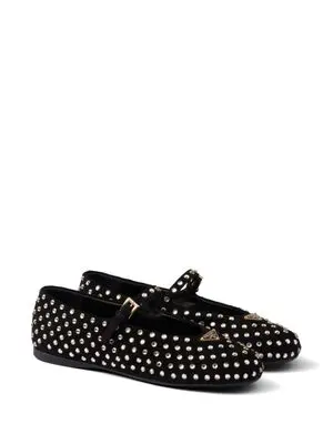 Prada Crystal-embellished Ballet Flats - Black