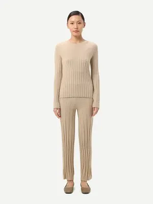 GOBI MONGOLIAN CASHMERE Textured Knit Cashmere Pants - Beige