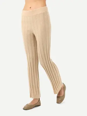GOBI MONGOLIAN CASHMERE Textured Knit Cashmere Pants - Beige