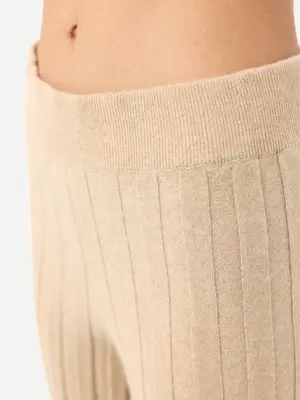 GOBI MONGOLIAN CASHMERE Textured Knit Cashmere Pants - Beige