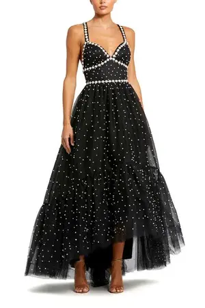 Mac Duggal Pearl Beaded High-low Gown - Black Ivory