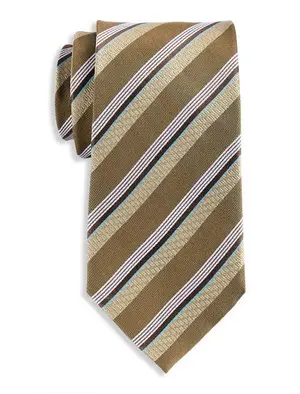 OAK HILL PREMIUM BY DXL Oak Hill Premium By DXL Striped Silk Neck Tie Tan