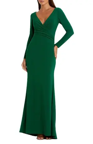 Mac Duggal Long Sleeve Ruched Jersey Gown