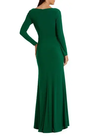 Mac Duggal Long Sleeve Ruched Jersey Gown