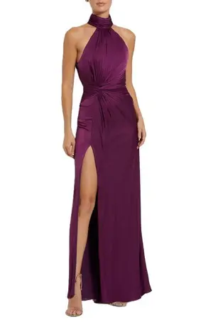 Mac Duggal Open Back High Neck Gown - Plum