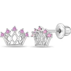 IN SEASON JEWELRY 925 Sterling Crown Stud Earrings - Pink