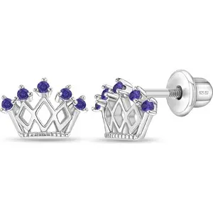 IN SEASON JEWELRY 925 Sterling Crown Stud Earrings - Purple