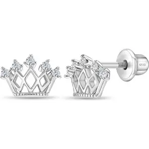 IN SEASON JEWELRY 925 Sterling Crown Stud Earrings - Silver