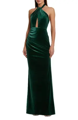 Mac Duggal Velvet Halter Column Gown With Keyhole