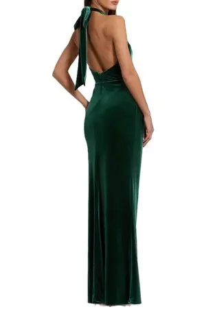 Mac Duggal Velvet Halter Column Gown With Keyhole