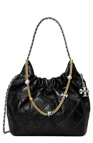 Tory Burch Mini Fleming Distressed Leather Hobo Bag