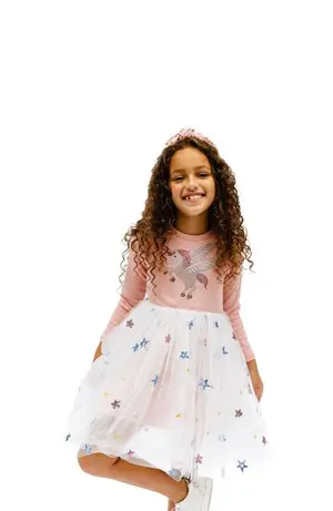 LOLA + THE BOYS Tulle Dress With Unicorn And Star Detail - Pink
