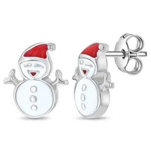 IN SEASON JEWELRY Christmas Snowman Stud Earrings - Red