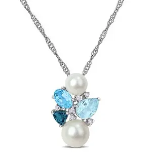 JULIANNA B. Pearl And Diamond Necklace - Blue Topaz