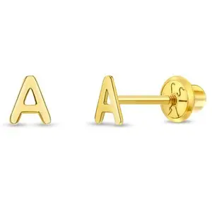 IN SEASON JEWELRY 14k Initial Screw Back Stud Earrings Letter A