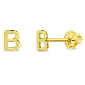 IN SEASON JEWELRY 14k Initial Screw Back Stud Earrings Letter B