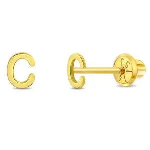 IN SEASON JEWELRY 14k Initial Screw Back Stud Earrings Letter C