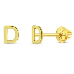 IN SEASON JEWELRY 14k Initial Screw Back Stud Earrings Letter D