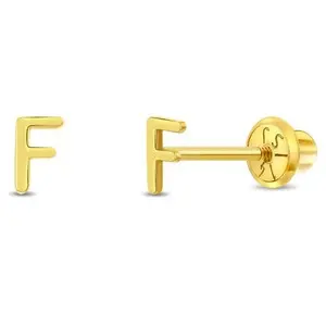 IN SEASON JEWELRY 14k Initial Screw Back Stud Earrings Letter F