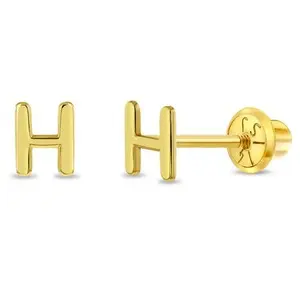 IN SEASON JEWELRY 14k Initial Screw Back Stud Earrings Letter H