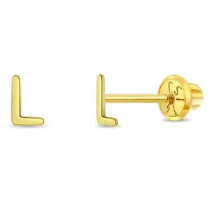 IN SEASON JEWELRY 14k Initial Letter Stud Earrings - Letter L