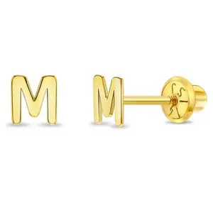 IN SEASON JEWELRY 14k Initial Screw Back Stud Earrings Letter M
