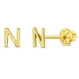 IN SEASON JEWELRY 14k Initial Screw Back Stud Earrings Letter N