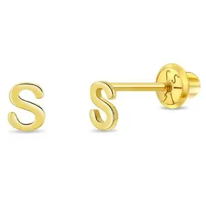 IN SEASON JEWELRY 14k Initial Screw Back Stud Earrings Letter S