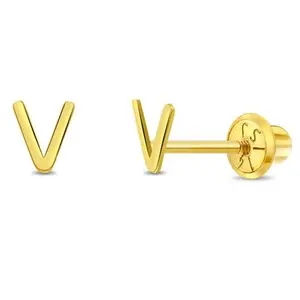 IN SEASON JEWELRY 14k Initial Screw Back Stud Earrings Letter V