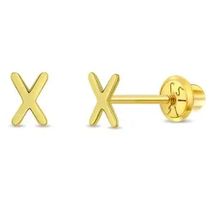 IN SEASON JEWELRY 14k Initial Screw Back Stud Earrings Letter X